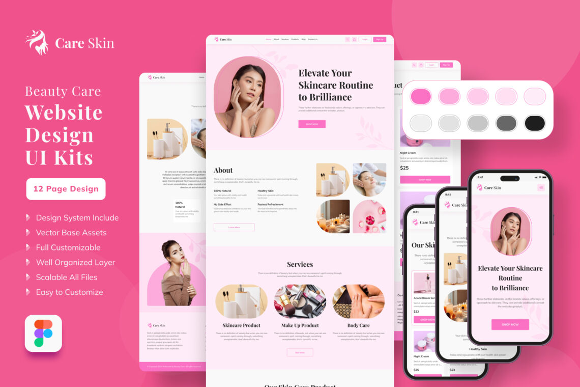 Beauty Care Web Landing Page UI KIT - UI Creative