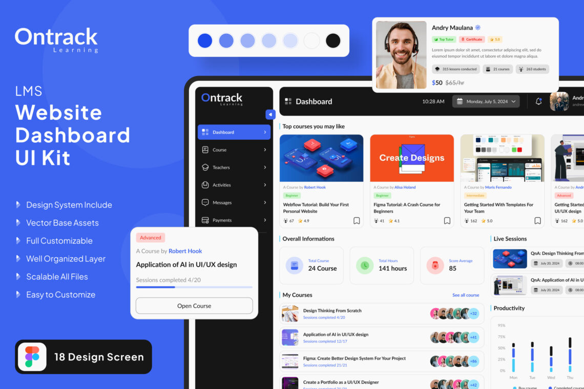 LMS Design Web Landing Page UI KIT - UI Creative